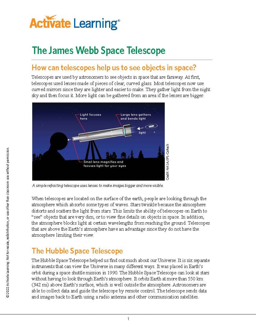 Free Astronomy and James Webb Space Telescope Lessons